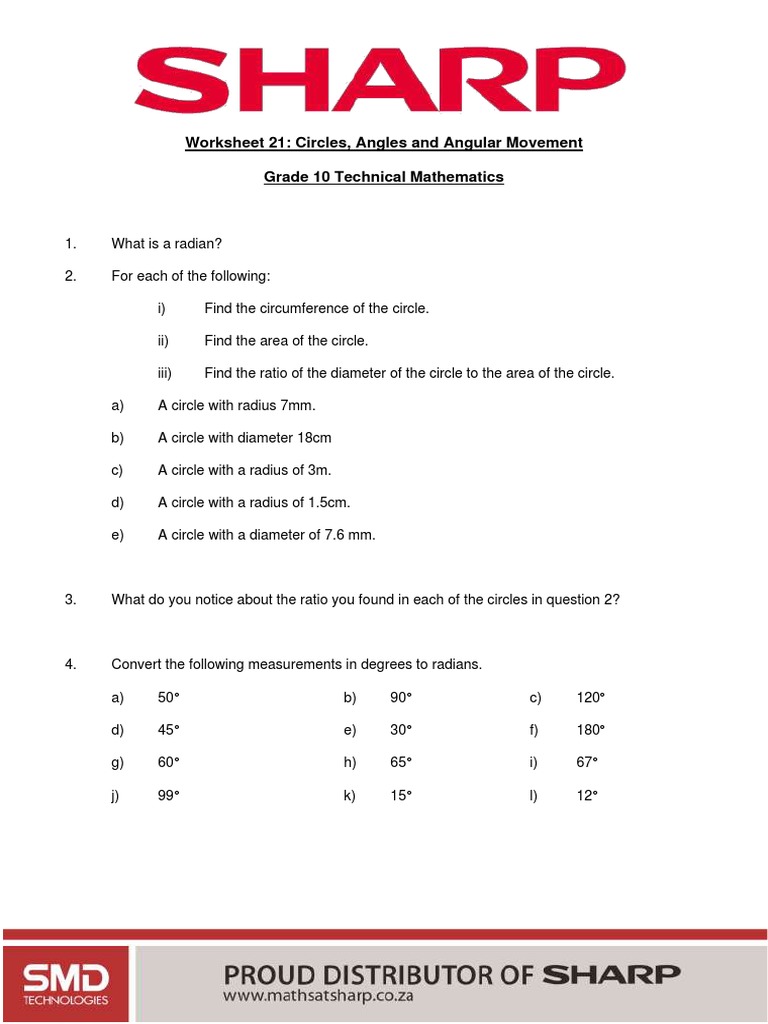 Worksheet 21 Circles Angles and Angular Movement | PDF