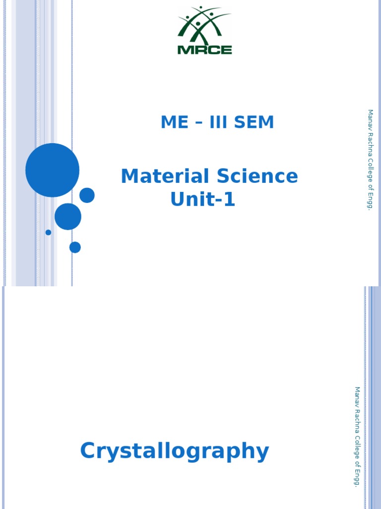 Material Science Unit-1: Me - Iii Sem | PDF | Crystal Structure ...