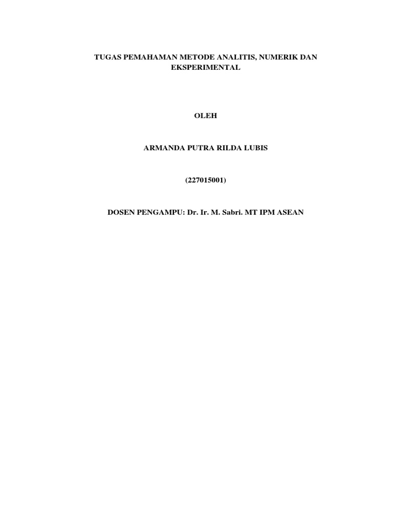 Metode Analysis, Eksperimental, Dan Numerik | PDF
