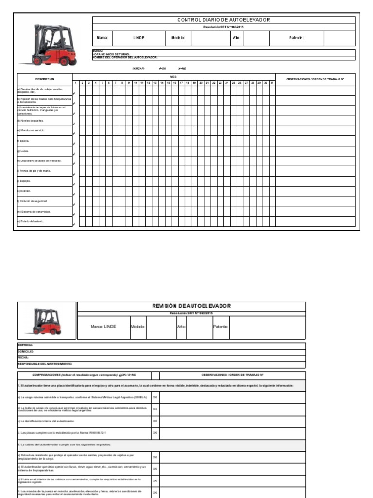 Check List Autoelevadores | PDF | Tecnologías automotrices | Vehículos