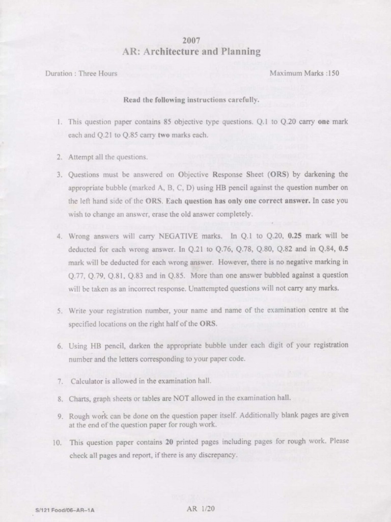 Gate Architecture & Planning - 2007 Exam Paper | PDF