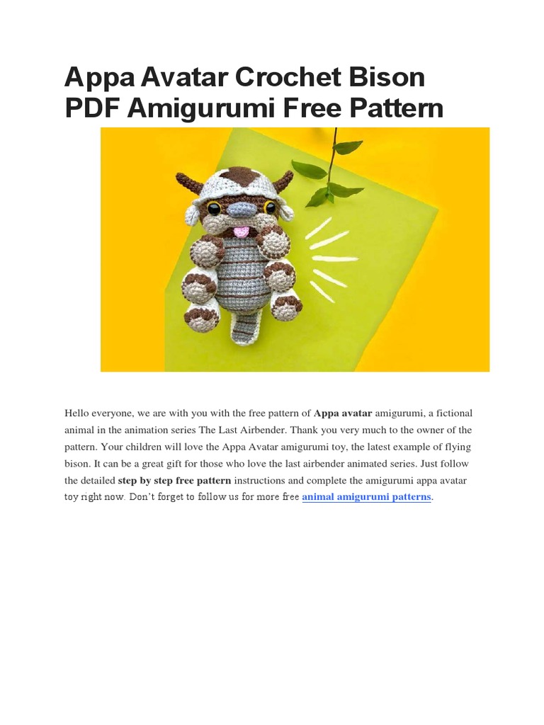 Appa Avatar Crochet Bison PDF Amigurumi Free Pattern | PDF | Crochet ...