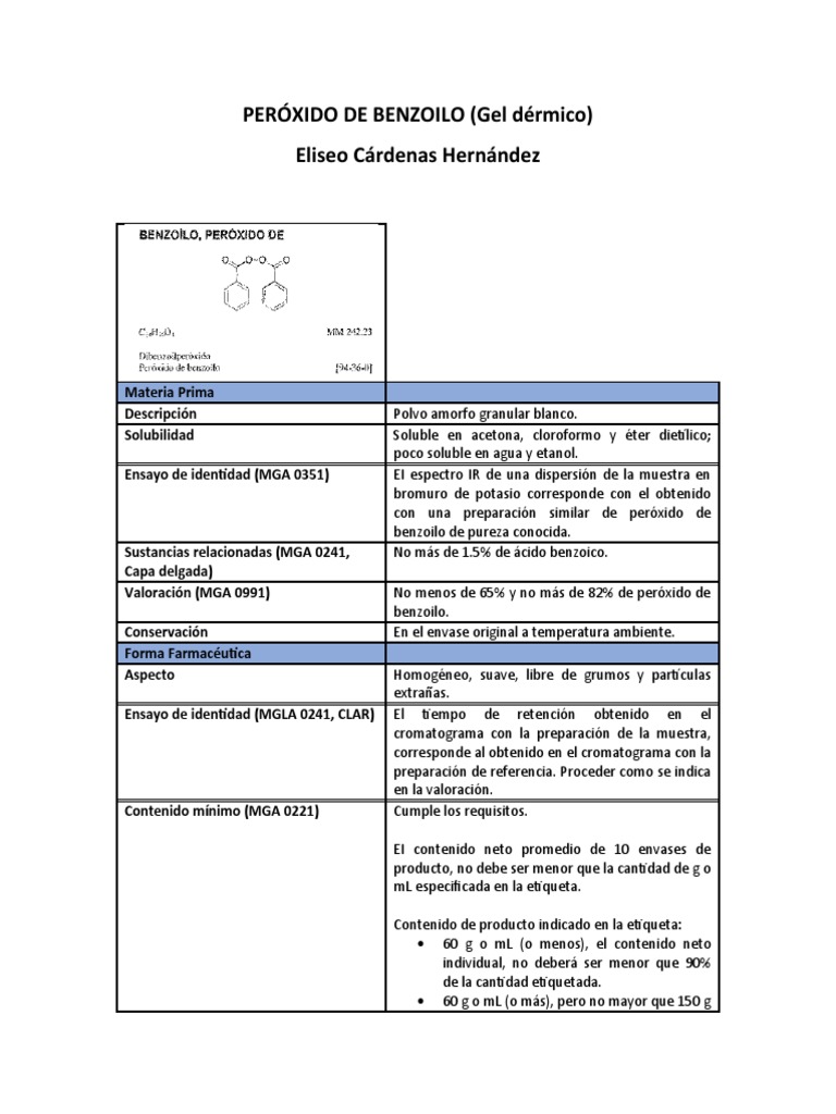 Peróxido de Benzoilo | PDF | Solubilidad | Química
