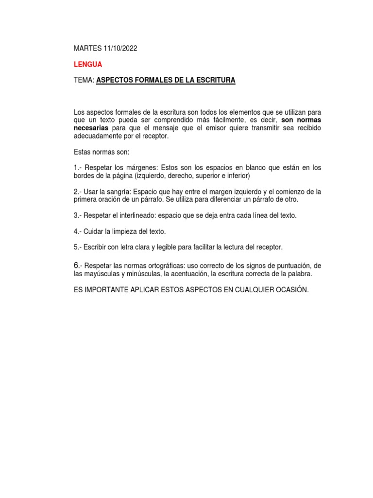 Aspectos Formales de La Escritura 11-10 | PDF