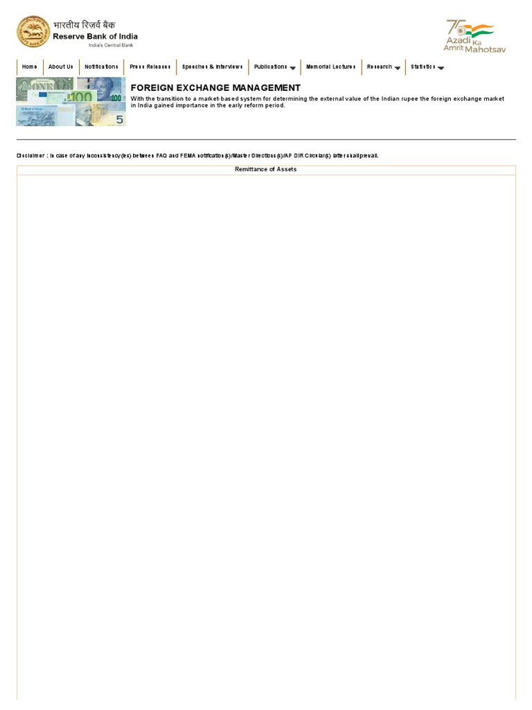 Remittance of Assets | PDF | Remittance | Reserve Bank Of India