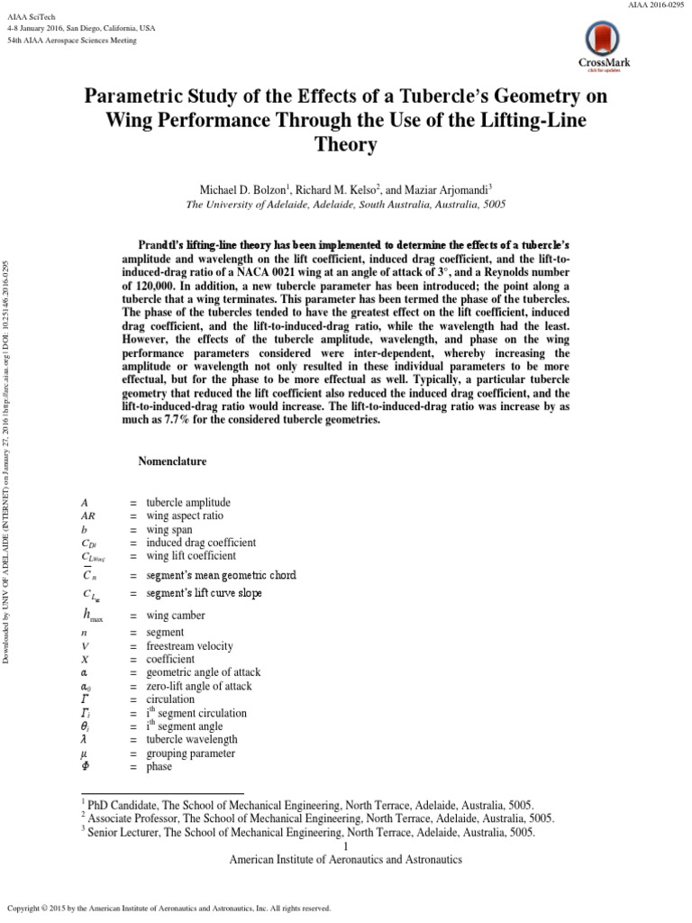 Parametric Study of The Effects of A Tubercle's Geometry On Wing ...