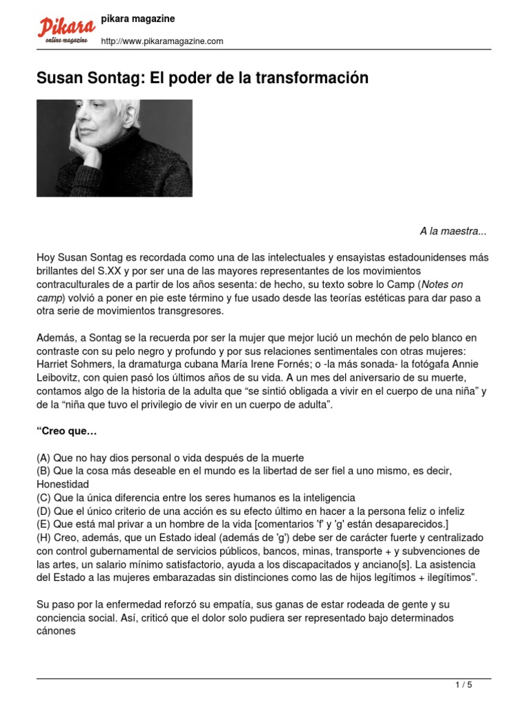 Susan Sontag El Poder de La Transformacion | PDF