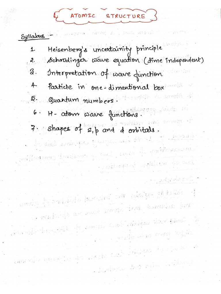 Atomic Structure Notes | PDF