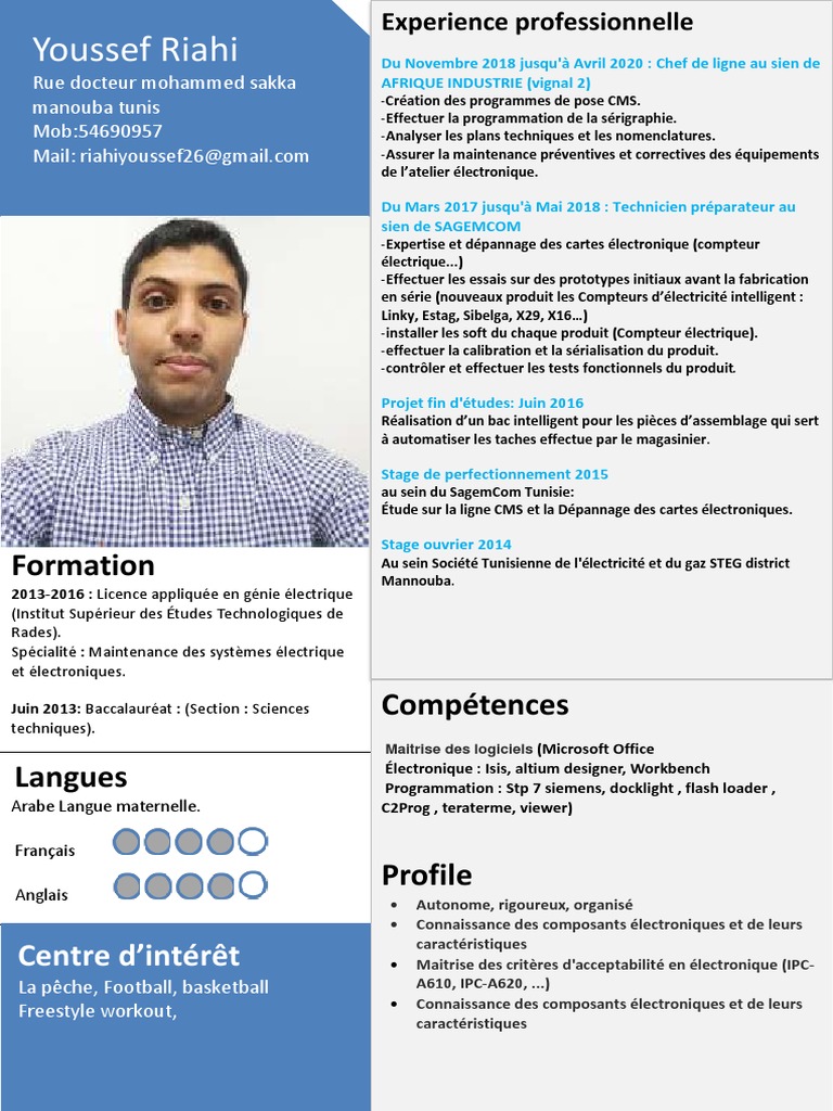 CV Youssef Riahi : Génie Électrique | PDF | Électronique