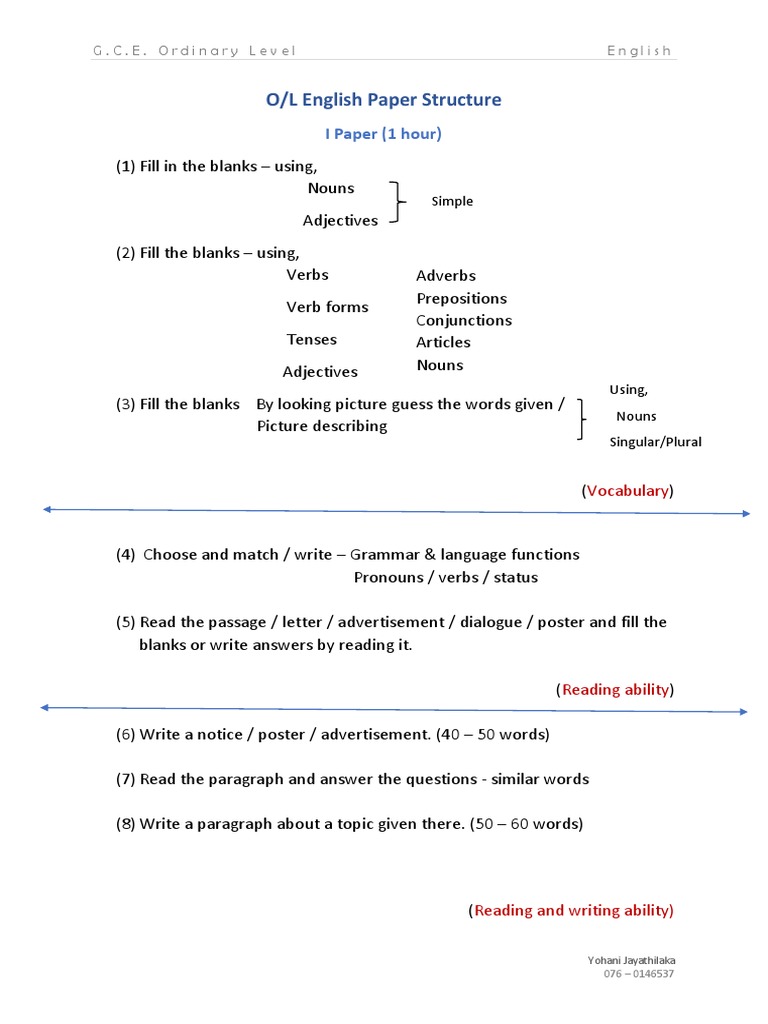 O/L English Exam Paper Structure | PDF | English Language | Verb