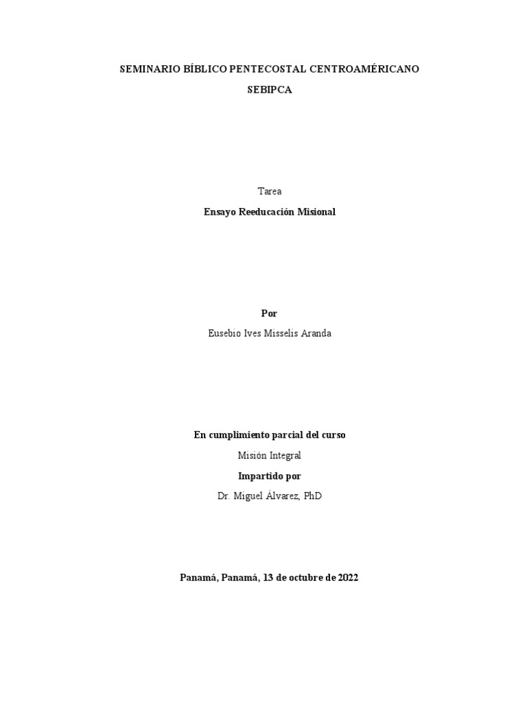 Ensayo de Mision Integral | PDF | Jesús | Iglesia Católica