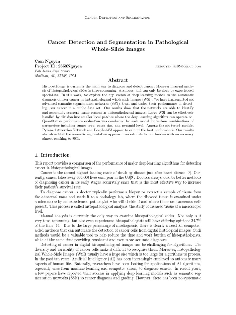 Cancer Detection and Segmentation in Pathological Whole Slide Images 1 | PDF | Image ...