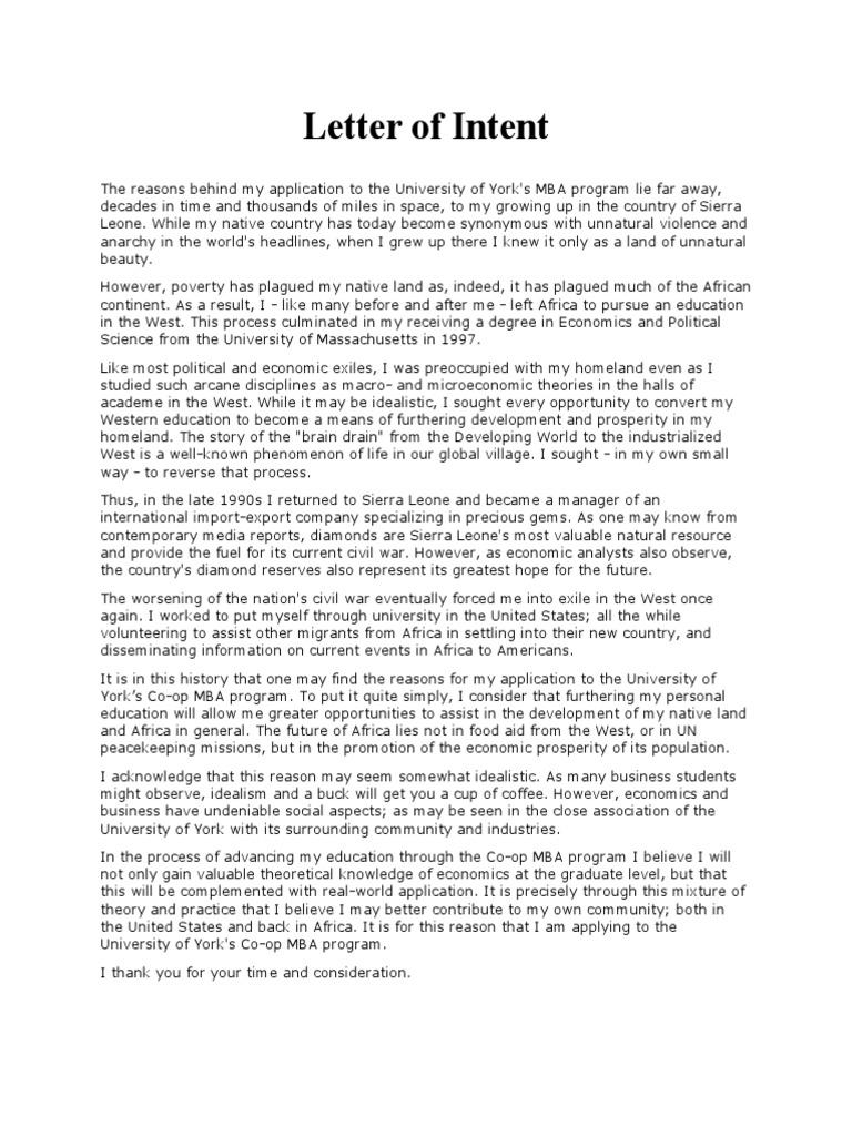 Letter of Intent For Graduate School 24 | PDF