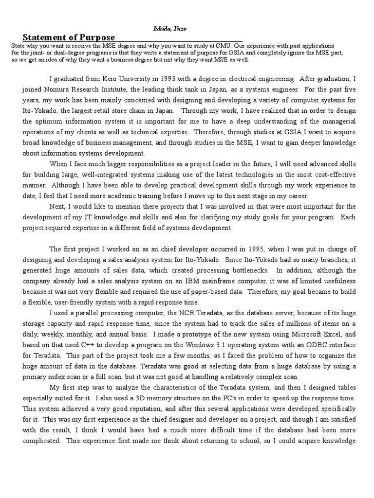 Study Statement of Purpose | PDF | Databases | Microsoft Windows