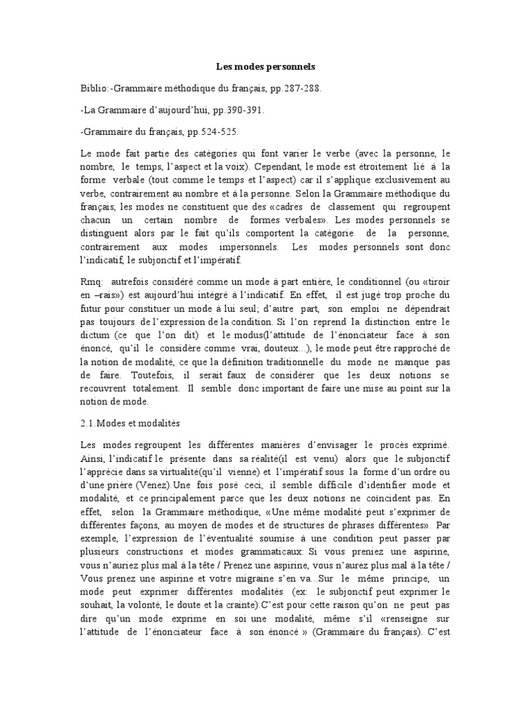 Les Modes Personnels | PDF | Verbe | Phrase