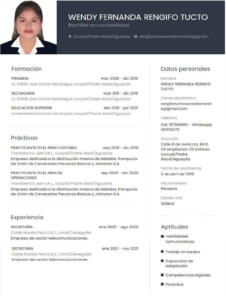 CV Wendy Rengifo Tucto 1 | PDF