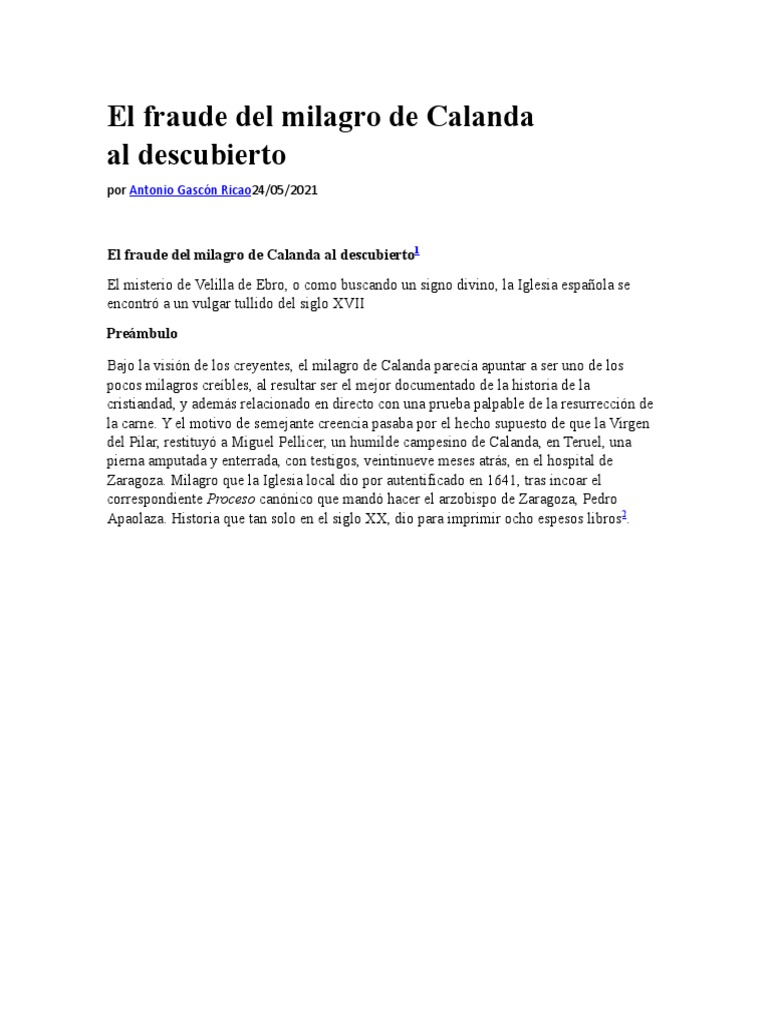 El Fraude Del Milagro de Calanda Al Descubierto | PDF | Milagro