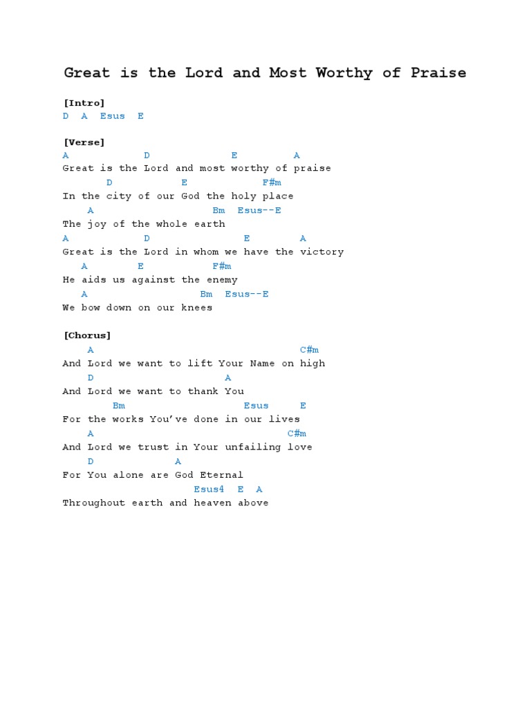 Great Is The Lord and Most Worthy of Praise | PDF