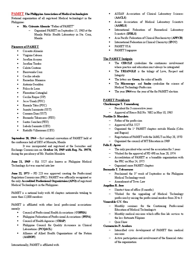 A Comprehensive History of PAMET (Philippine Association of Medical ...