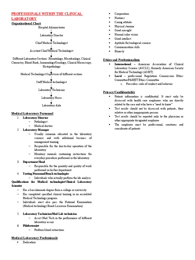 Clinical Laboratory Organizational Roles | PDF | Medical Laboratory ...