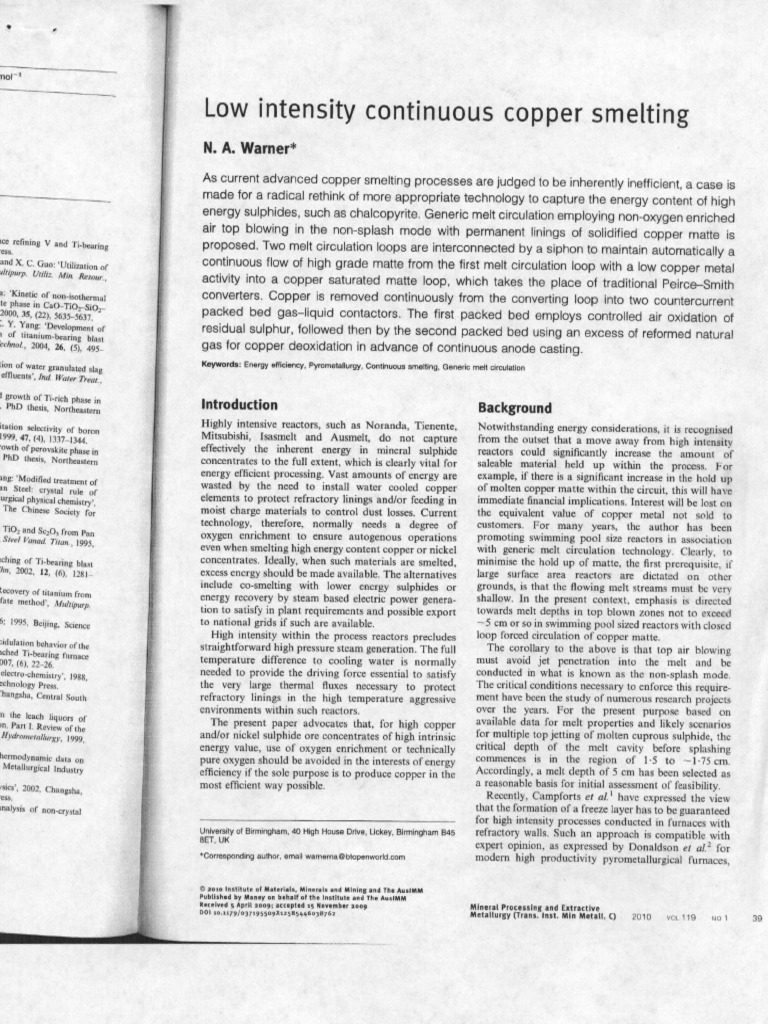 Low Intensity Continuous Copper Smelting | PDF