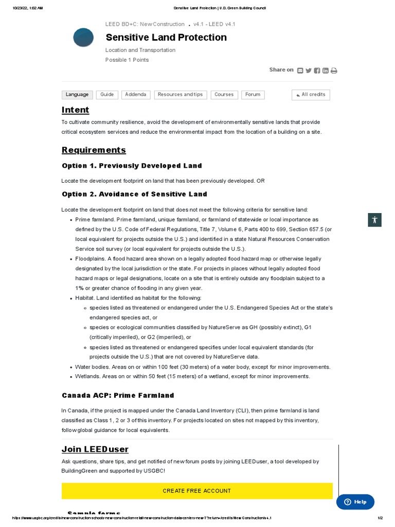 LEED: Sensitive Land Guidelines | PDF | Endangered Species Act Of 1973 ...