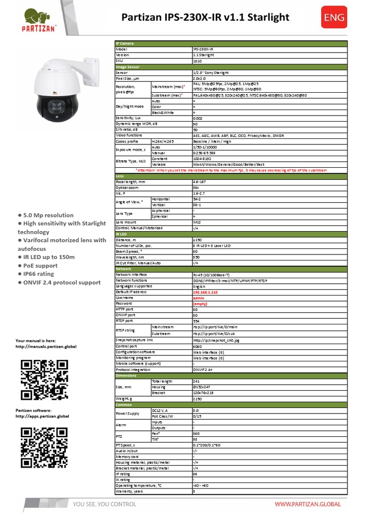 High-Resolution Starlight IP Camera with Varifocal Motorized Lens, IR ...