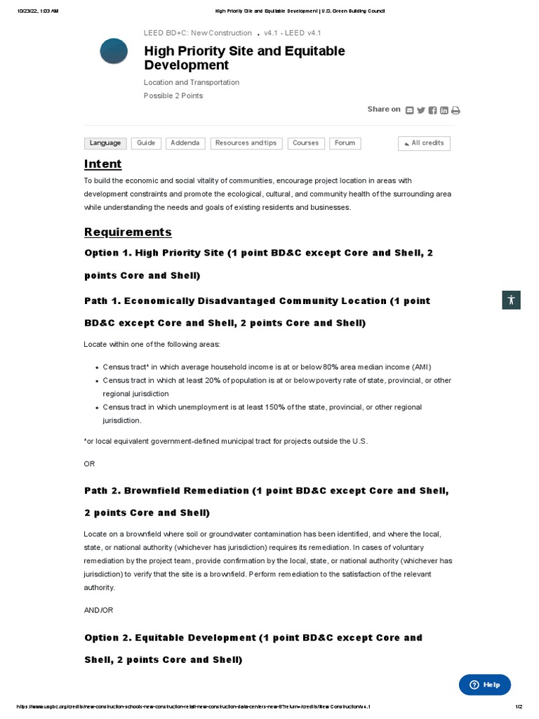 High Priority Site and Equitable Development - U.S. Green Building Council | PDF | Environmental ...