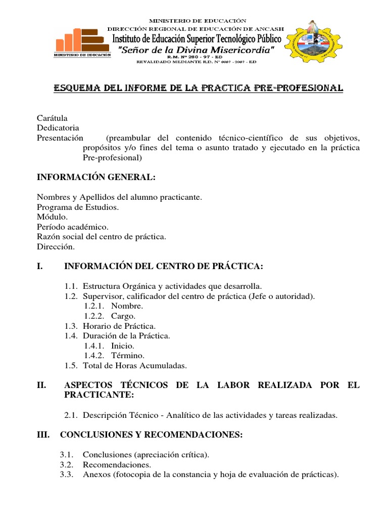 Esquema Del Informe de La Practica Pre - Profesional | PDF