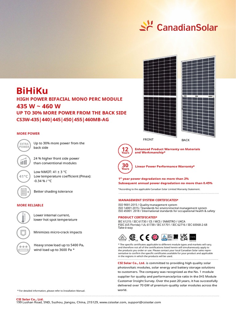 Cs Datasheet Bihiku Cs3w MB Ag v5.9 en | PDF | Solar Energy ...