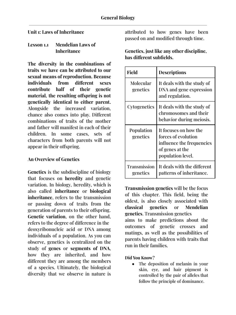 An Overview of Mendelian Genetics and Pedigree Analysis | PDF | Genetics | Heredity
