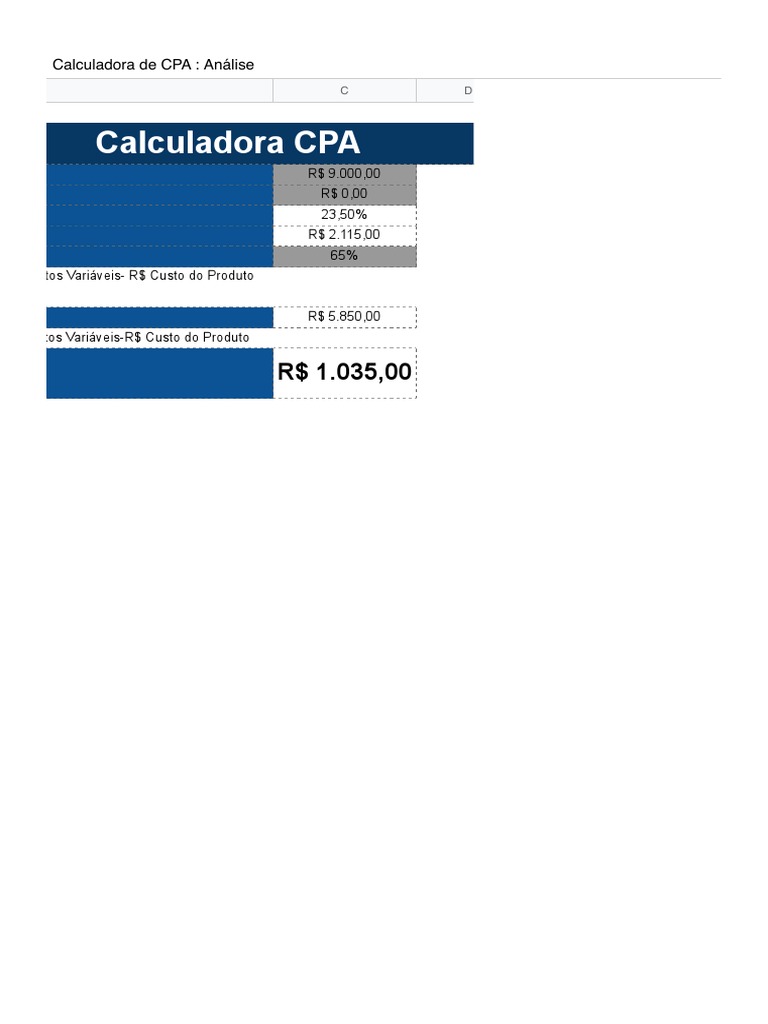 Calculadora de CPA - Google Drive | PDF | Finanças e Administração de ...