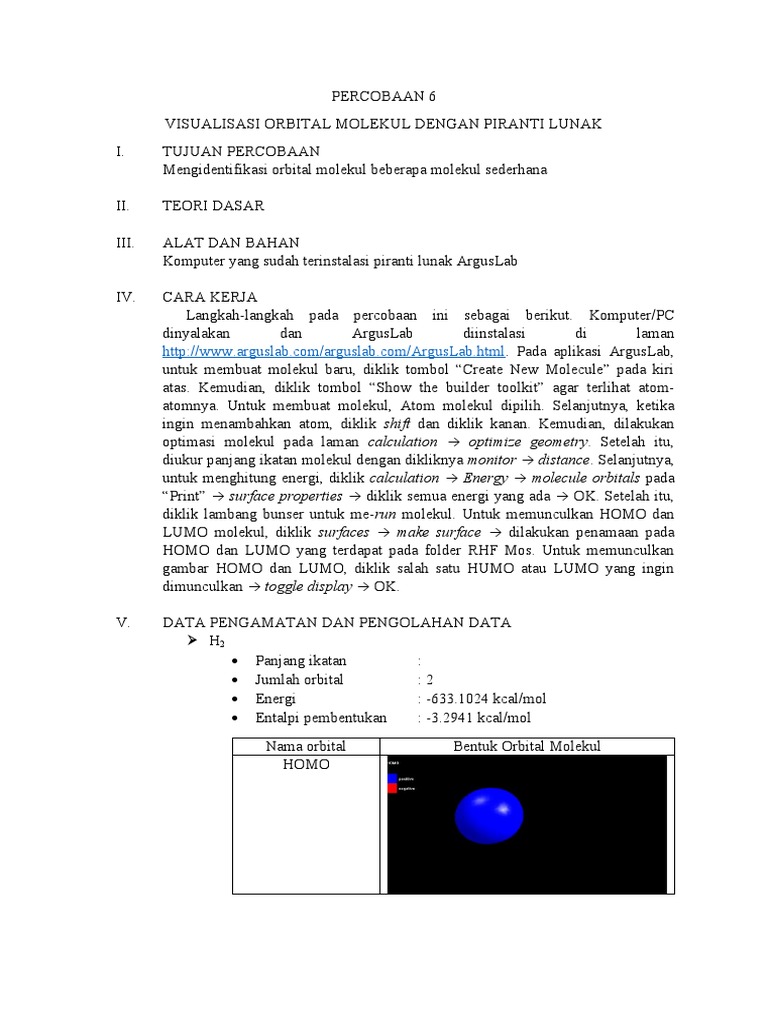Visualisasi Orbital Molekul dengan ArgusLab | PDF