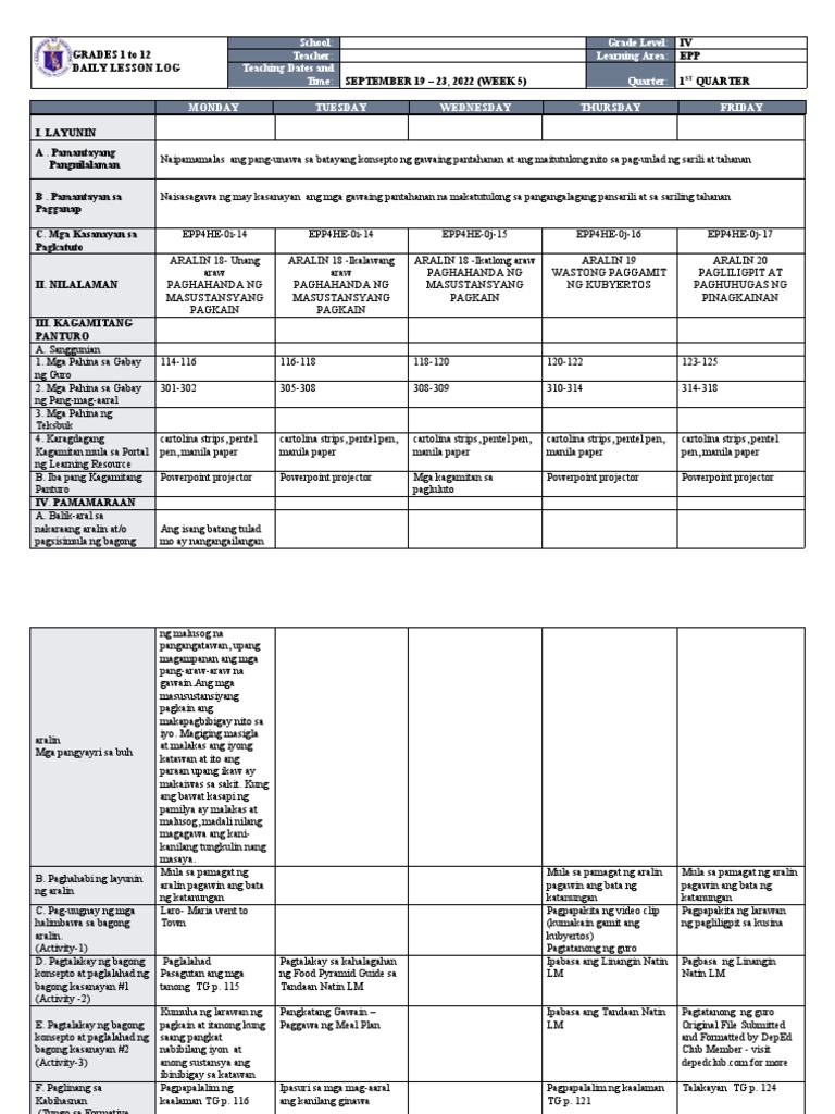 DLL - Epp 4 - Q1 - W5 | PDF
