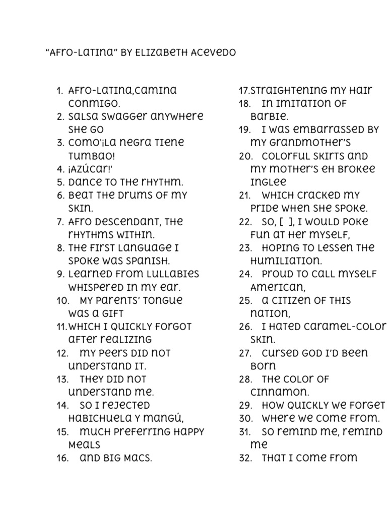 Afro-Latina Identity in Acevedo's Poem | PDF | Latin America | Culture ...