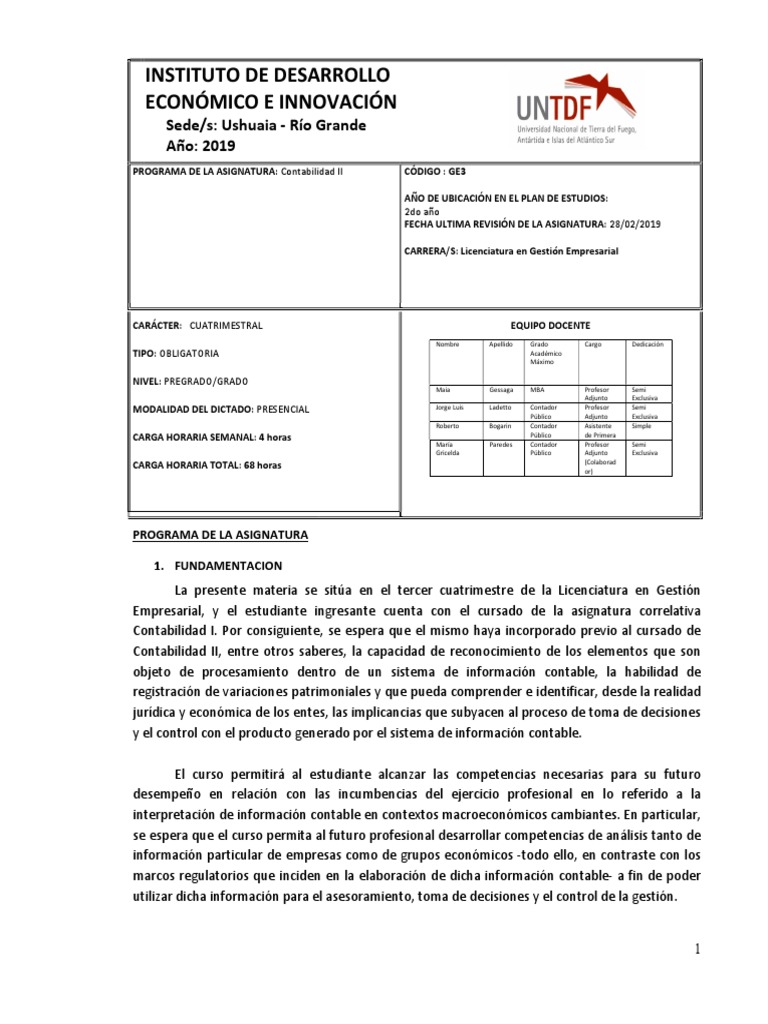 Programa Contabilidad II GE3 LG | PDF | Contabilidad | Valor neto