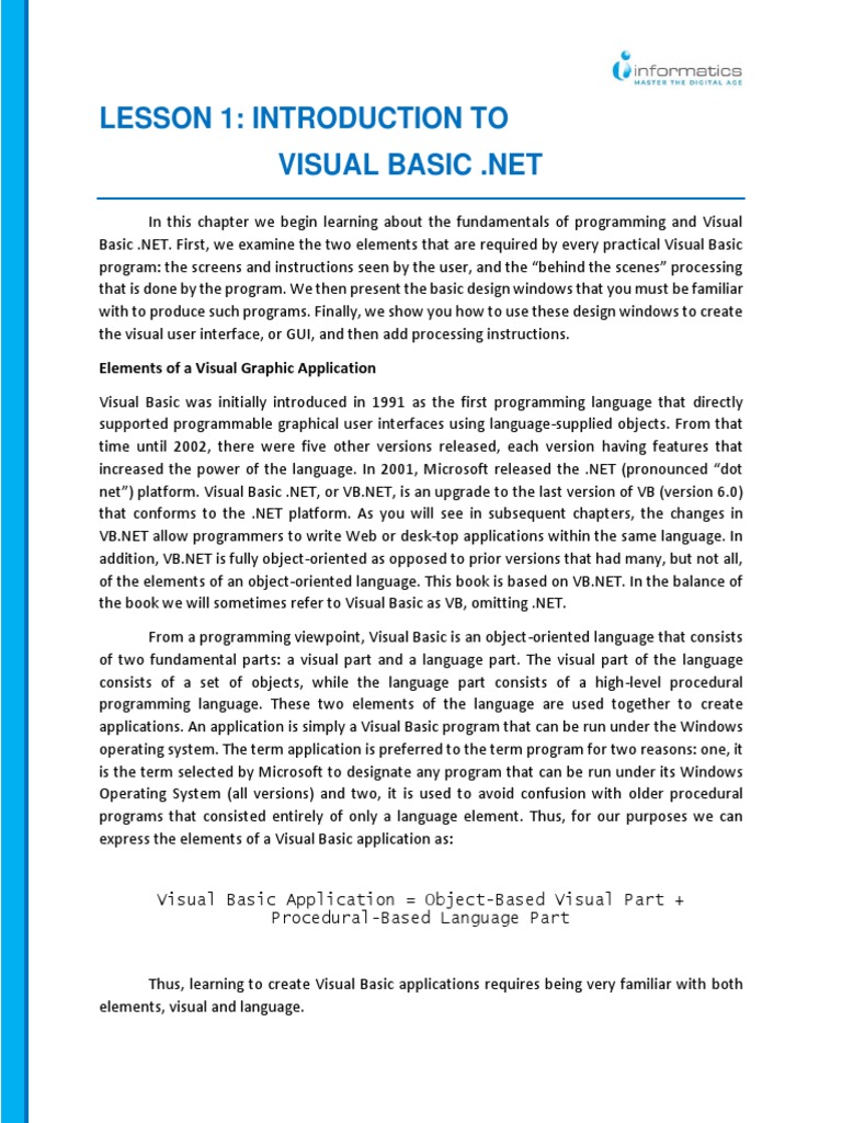Lesson 1 - Introduction To Visual | PDF | Graphical User Interfaces | Window (Computing)