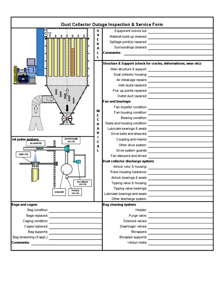 Dust Collector Outage Inspection & Service Form | PDF | Valve | Hydraulics