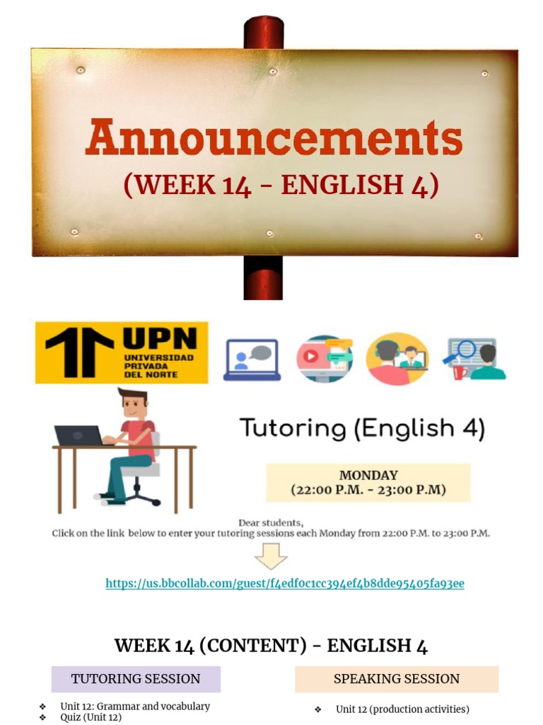 Week 14 (Announcements - English 4) | PDF