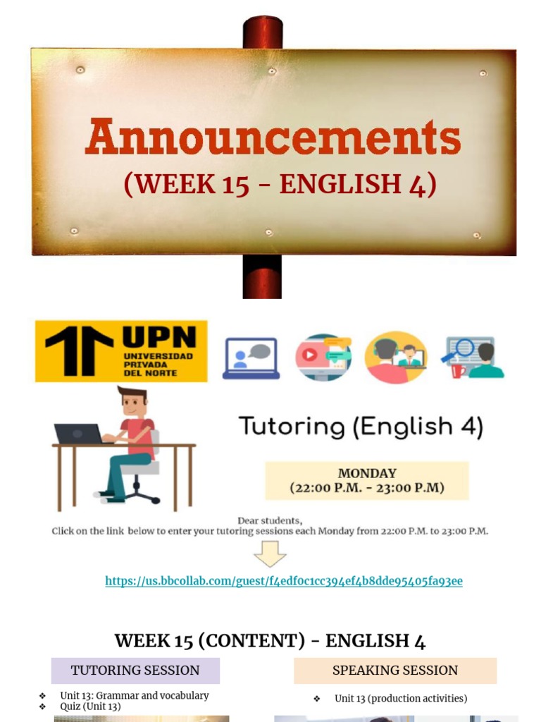 Week 15 (English 4 - Announcements) | PDF | Computing | Learning