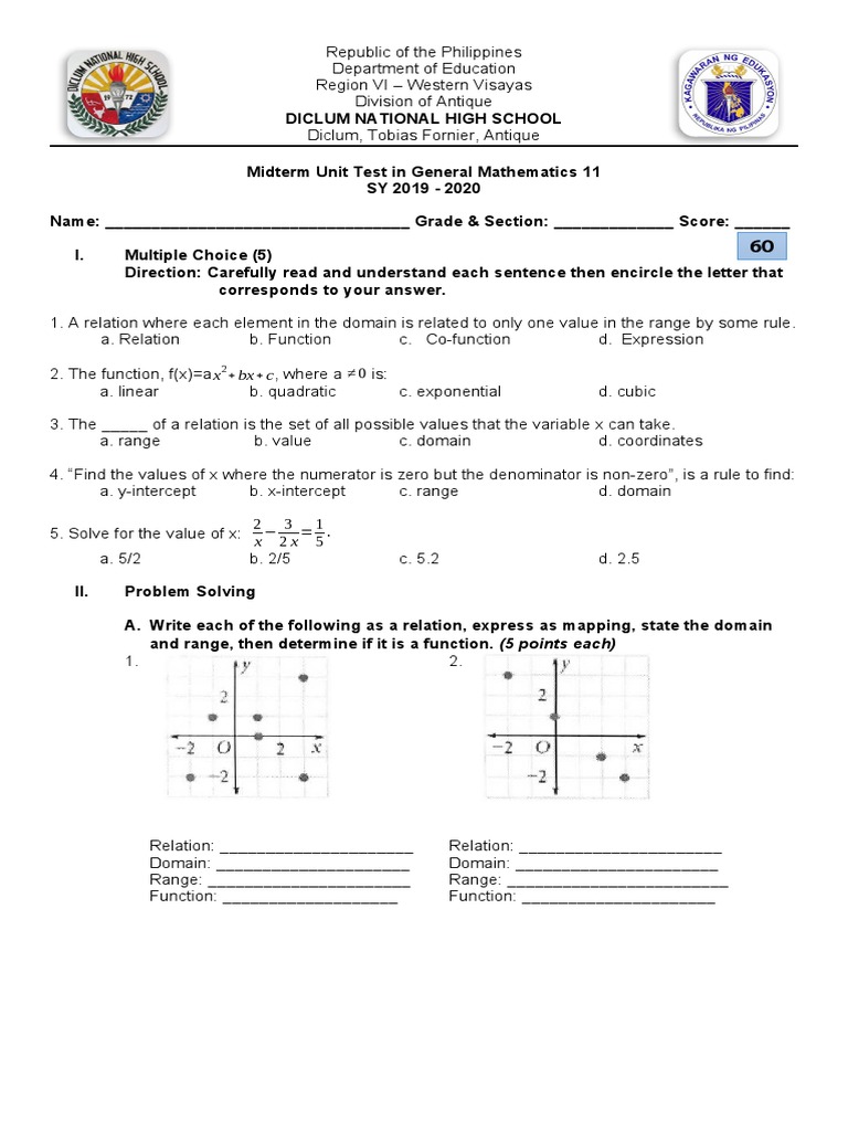 Grade 11 Math Midterm Exam | PDF | Function (Mathematics) | Algebra