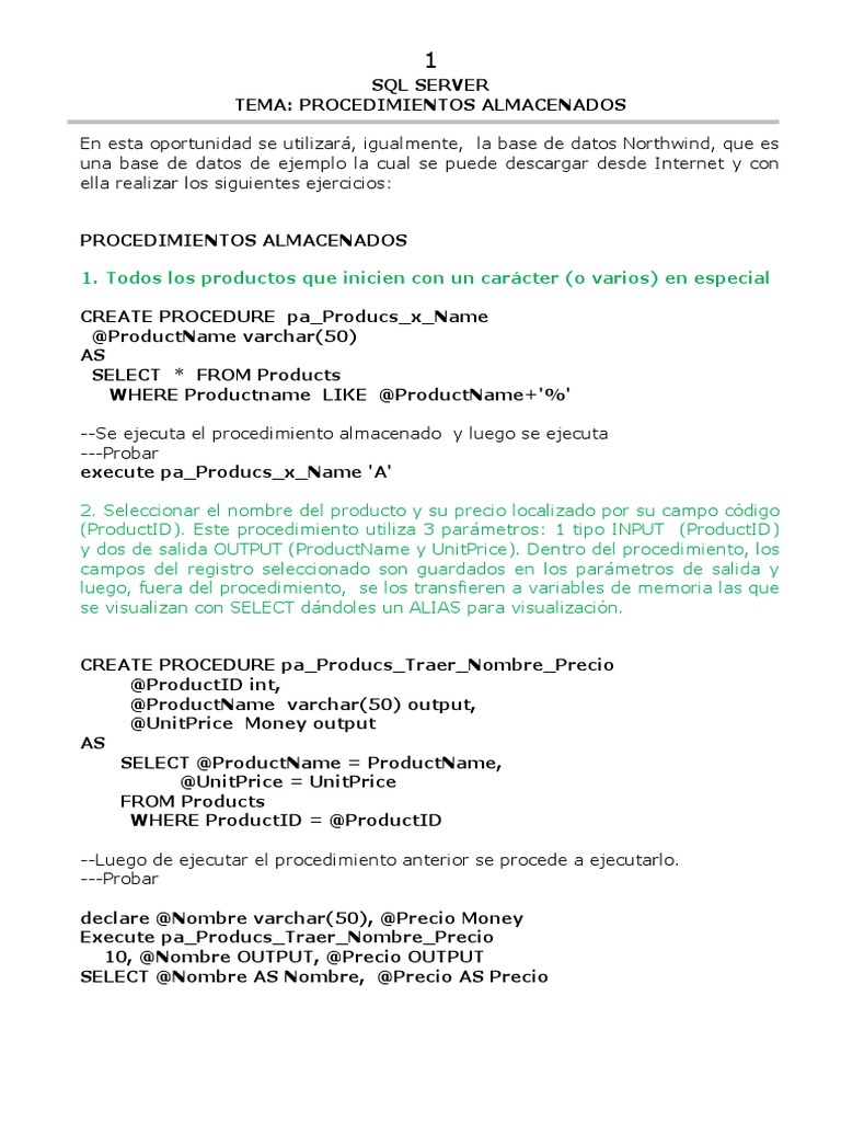 Procedimientos Almacenados en SQL Server | PDF | Ingeniería de software | Desarrollo de software