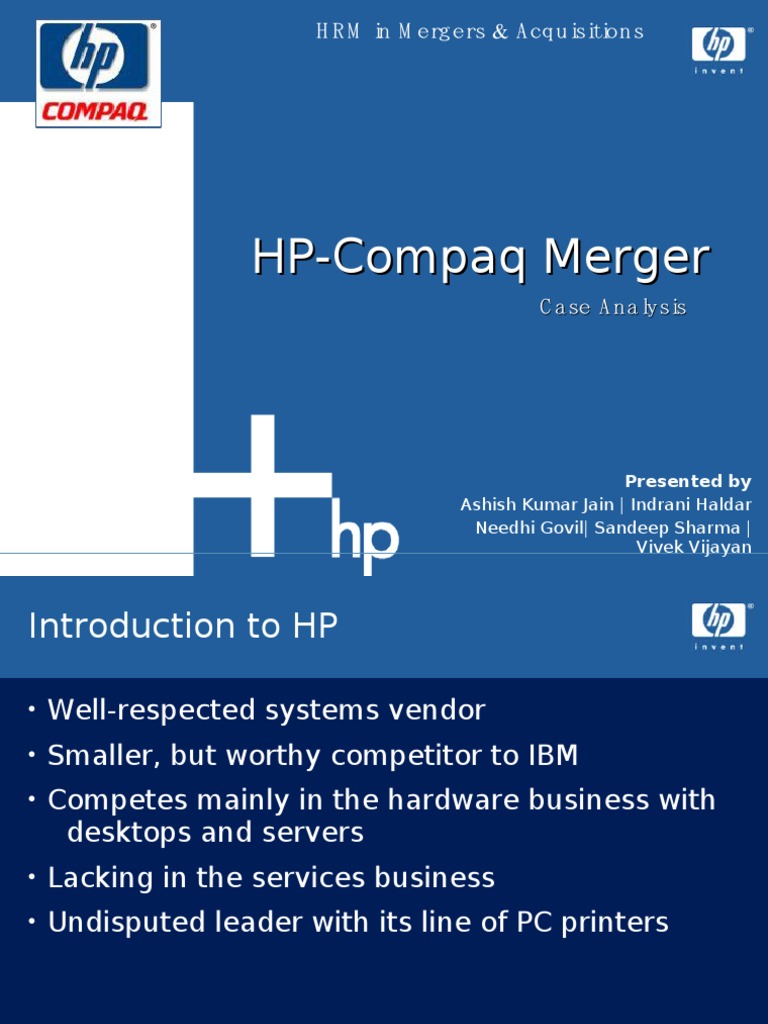 HP Compaq Merger Final | PDF | Hewlett Packard | Mergers And Acquisitions