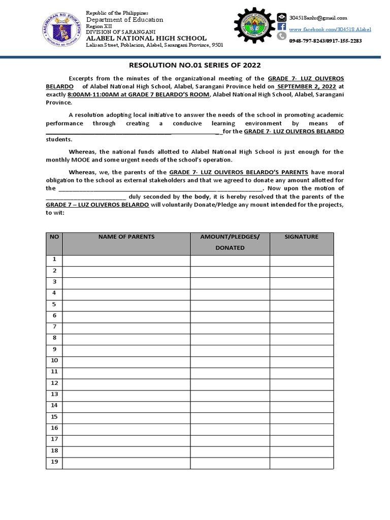 HRPTA BELARDO Resolution Officers Attendance | PDF | Government ...