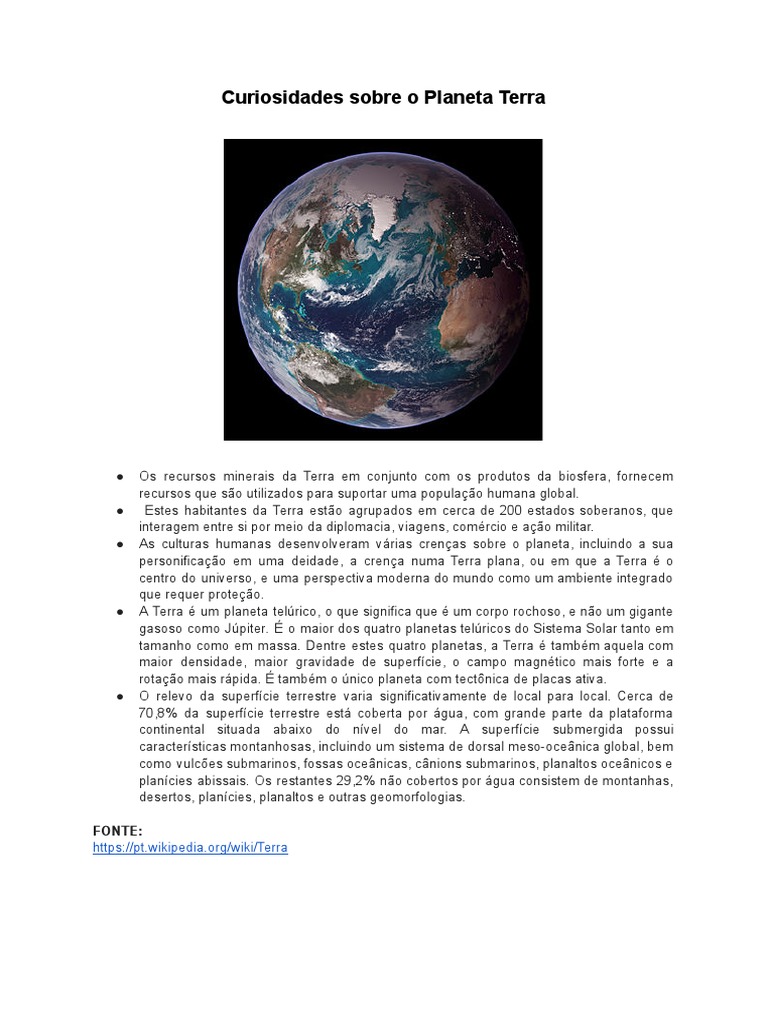 Curiosidades Sobre o Planeta Terra | PDF