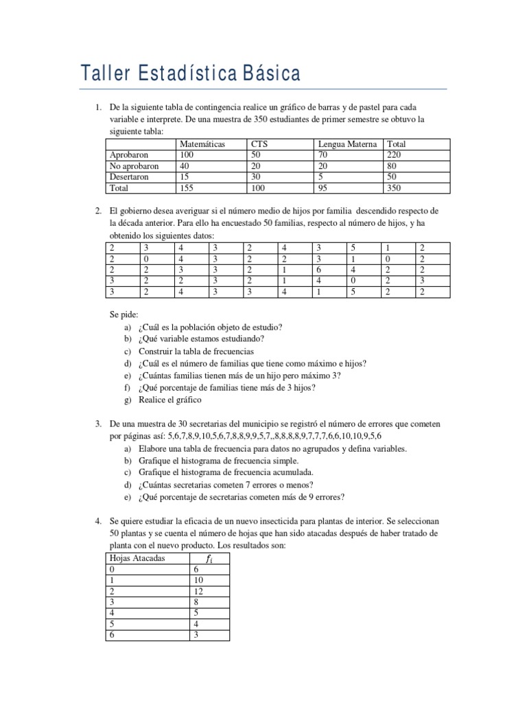 Taller Estadística Básica 1 | PDF | Estadísticas