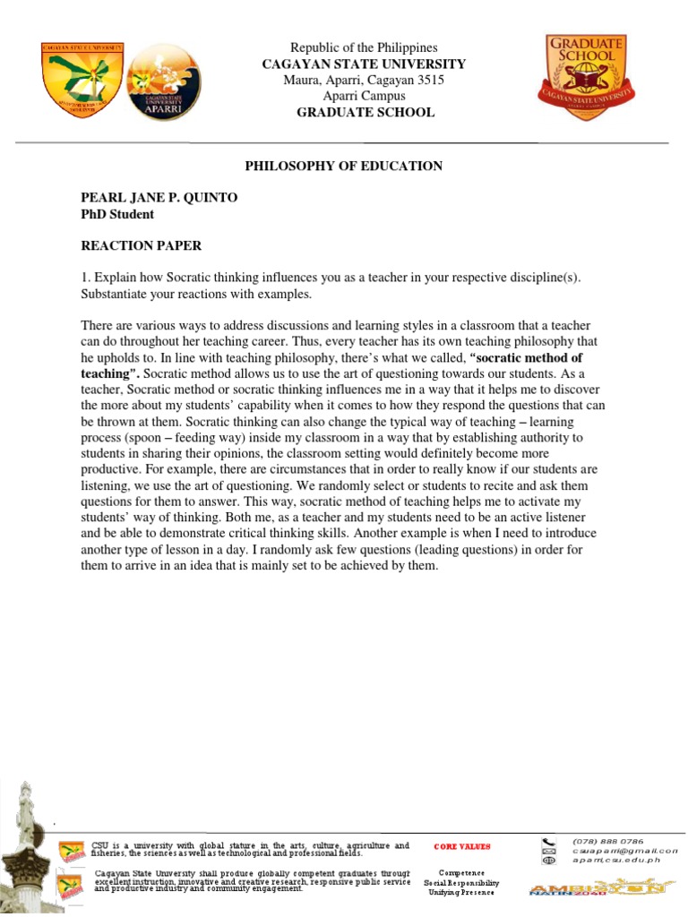 Reaction Paper in Pragmatism and Education | PDF | Teaching Method ...