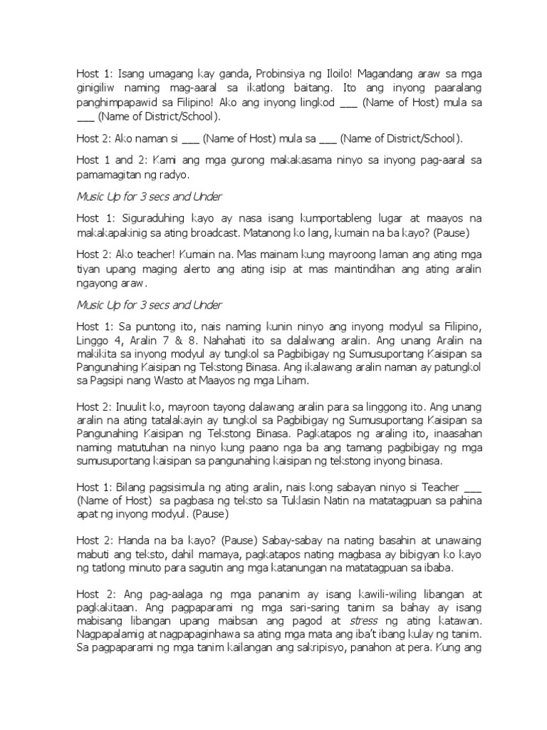 FILIPINO 3 SCRIPT Unang Aralin | PDF