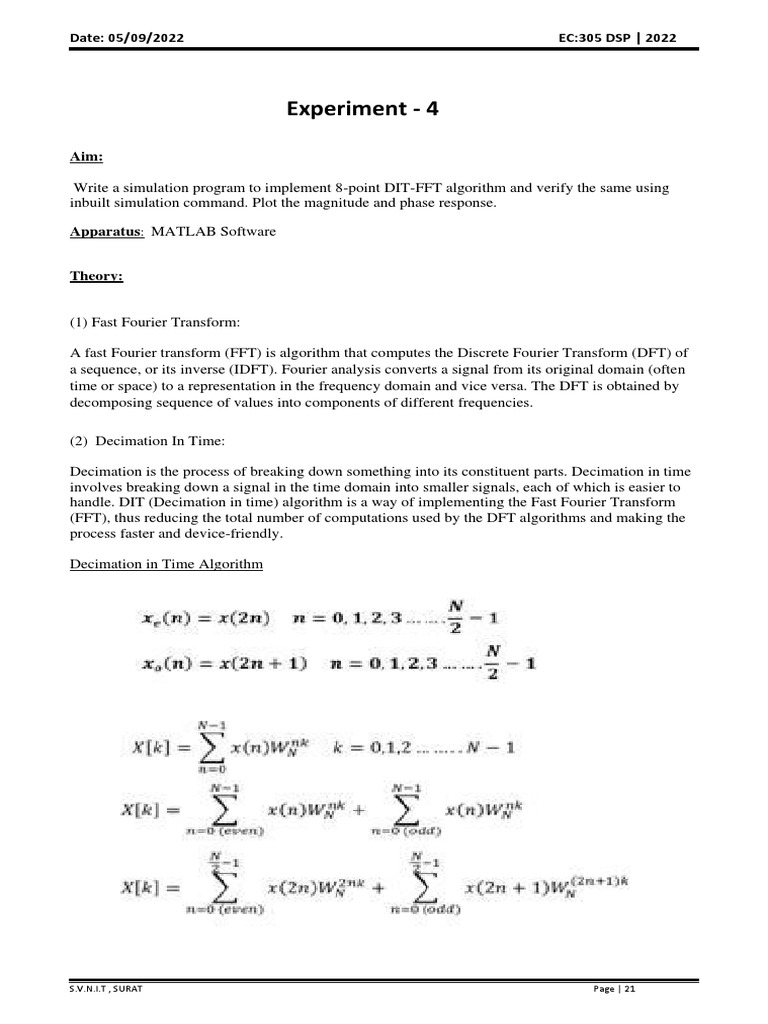 Simulation and Analysis of an 8-Point DIT-FFT Algorithm in MATLAB | PDF | Fast Fourier Transform ...