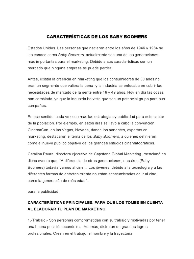 Características de Los Baby Boomers | PDF | Marketing | Millennials